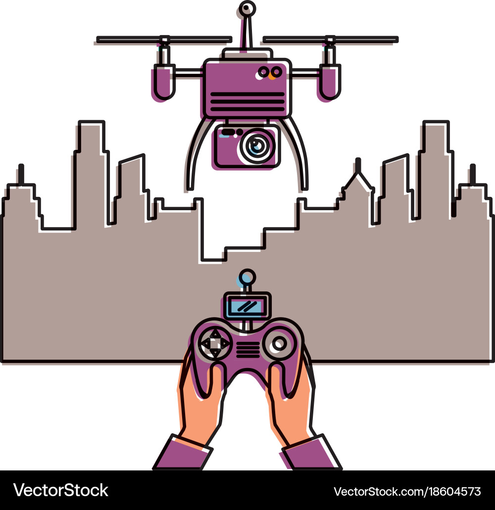 City landscape and people handle remote control Vector Image