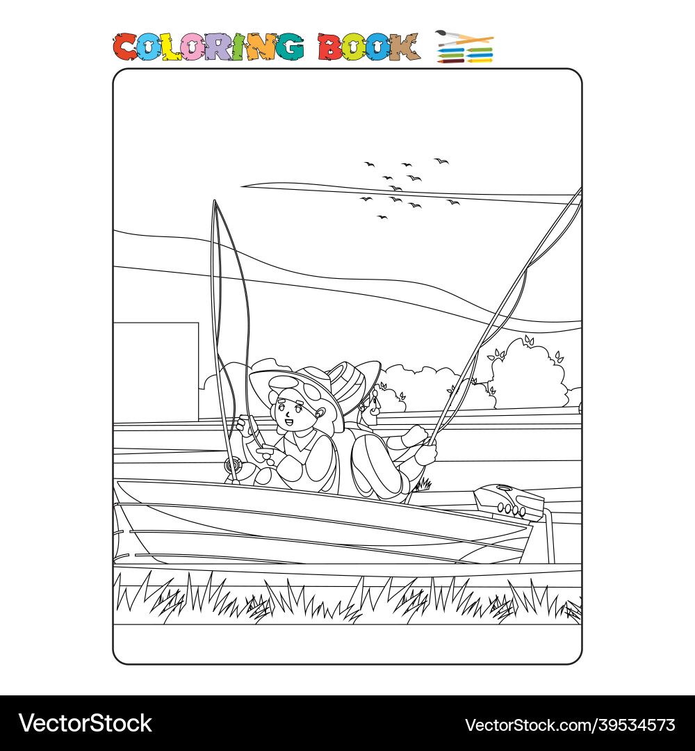 Fisherman coloring page for children Royalty Free Vector