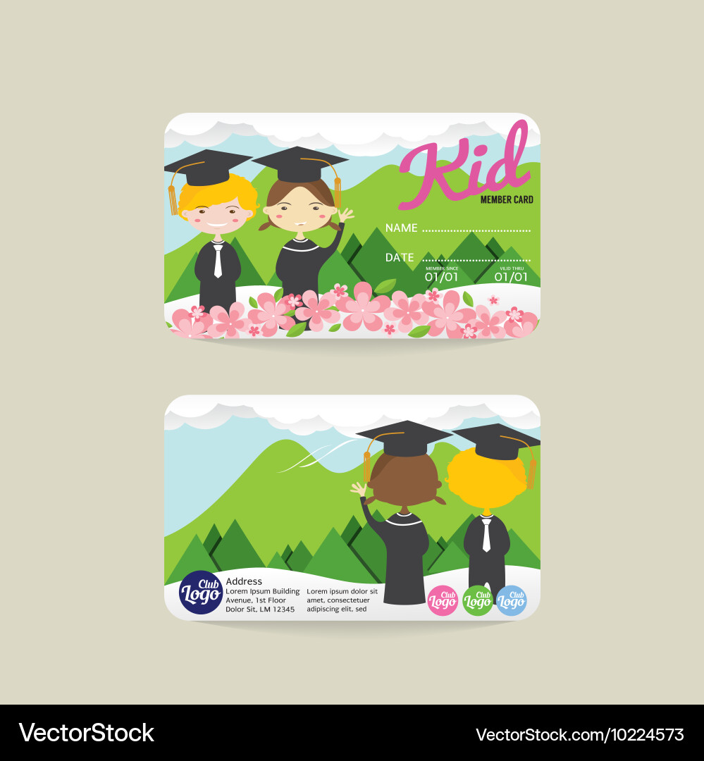 Front and back kids member card template Vector Image