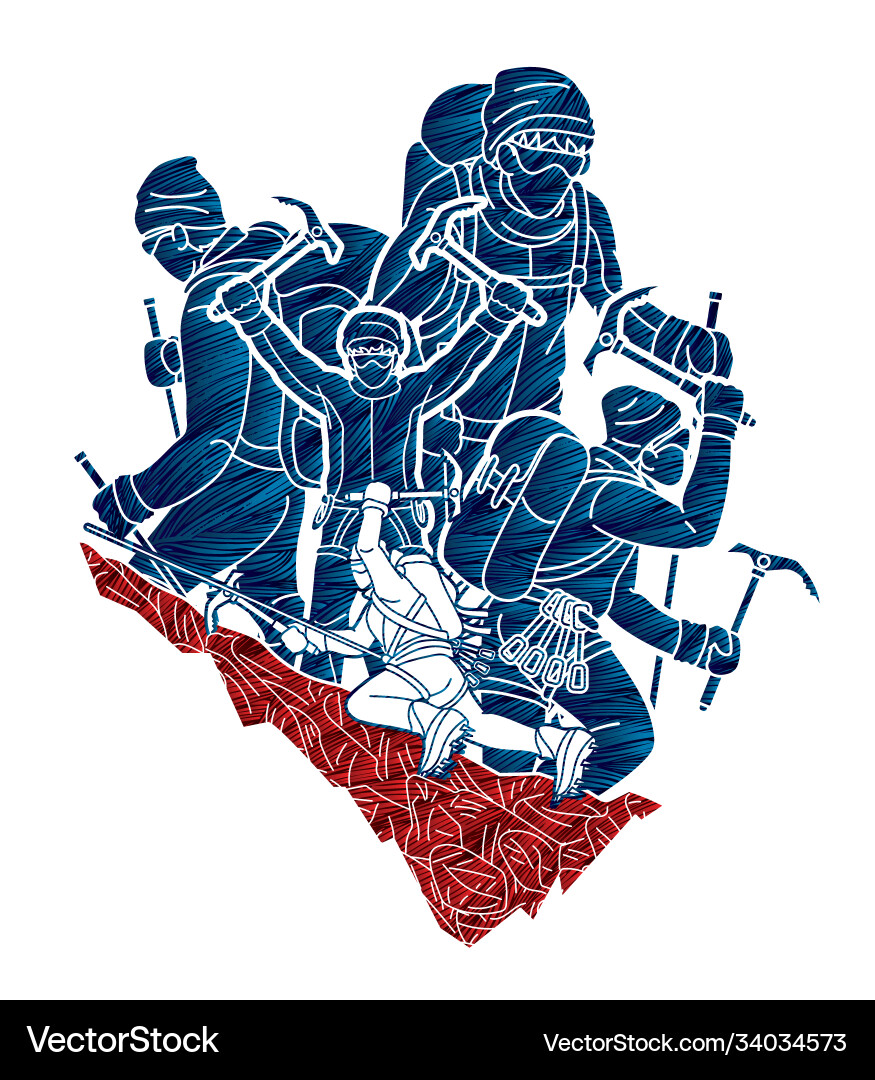 Group people hiker climbing mountain hiking Vector Image