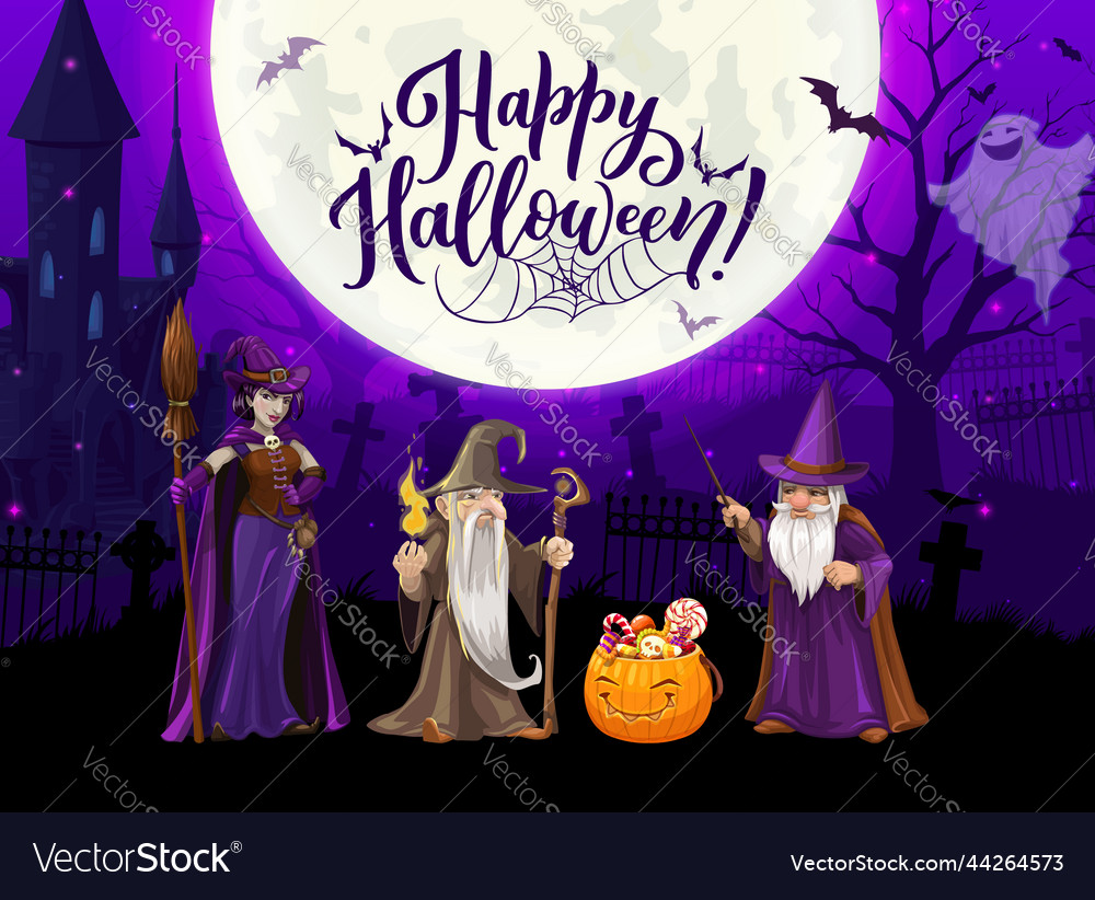 Halloween witch sorcerer and wizard characters Vector Image