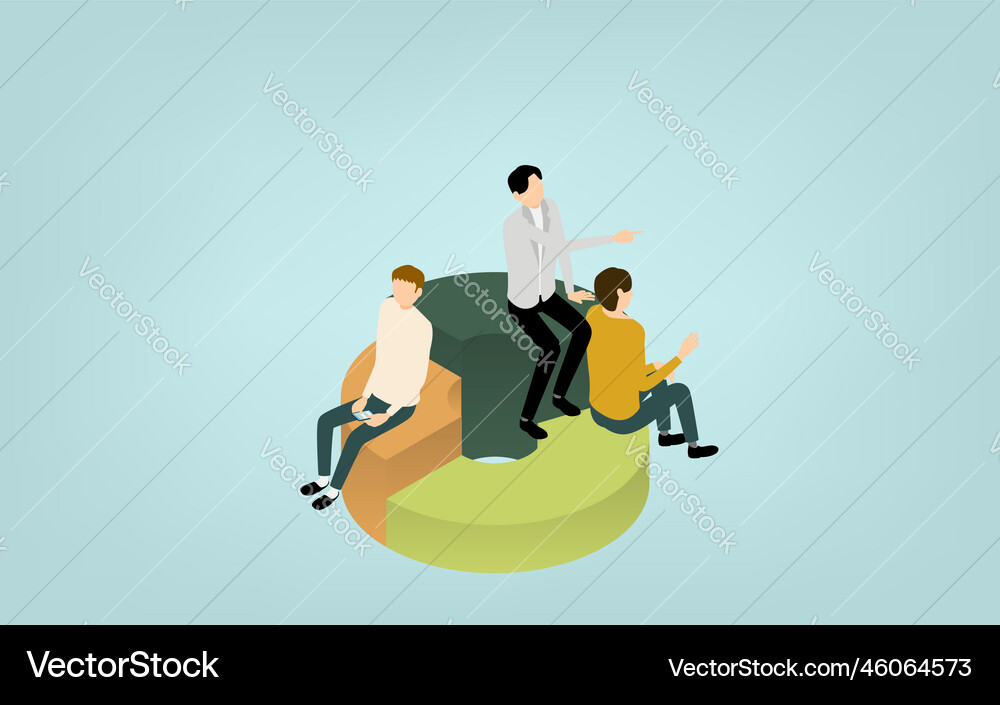 Isometric image of people sitting on a pie chart Vector Image
