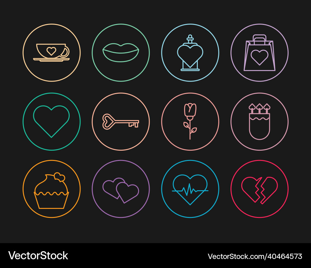 Set line broken heart quiver and arrows Royalty Free Vector
