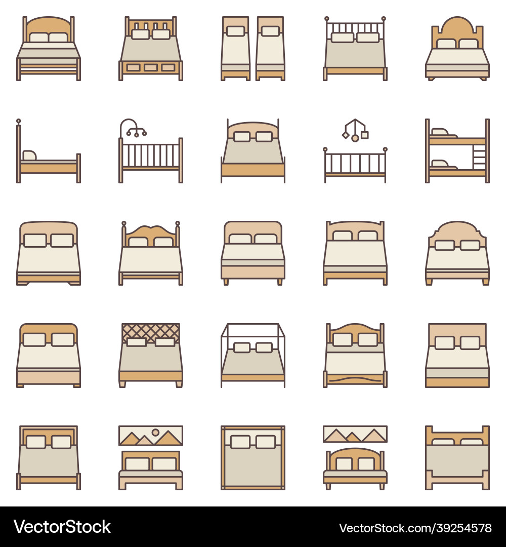 Bed colored icons single and double beds Vector Image