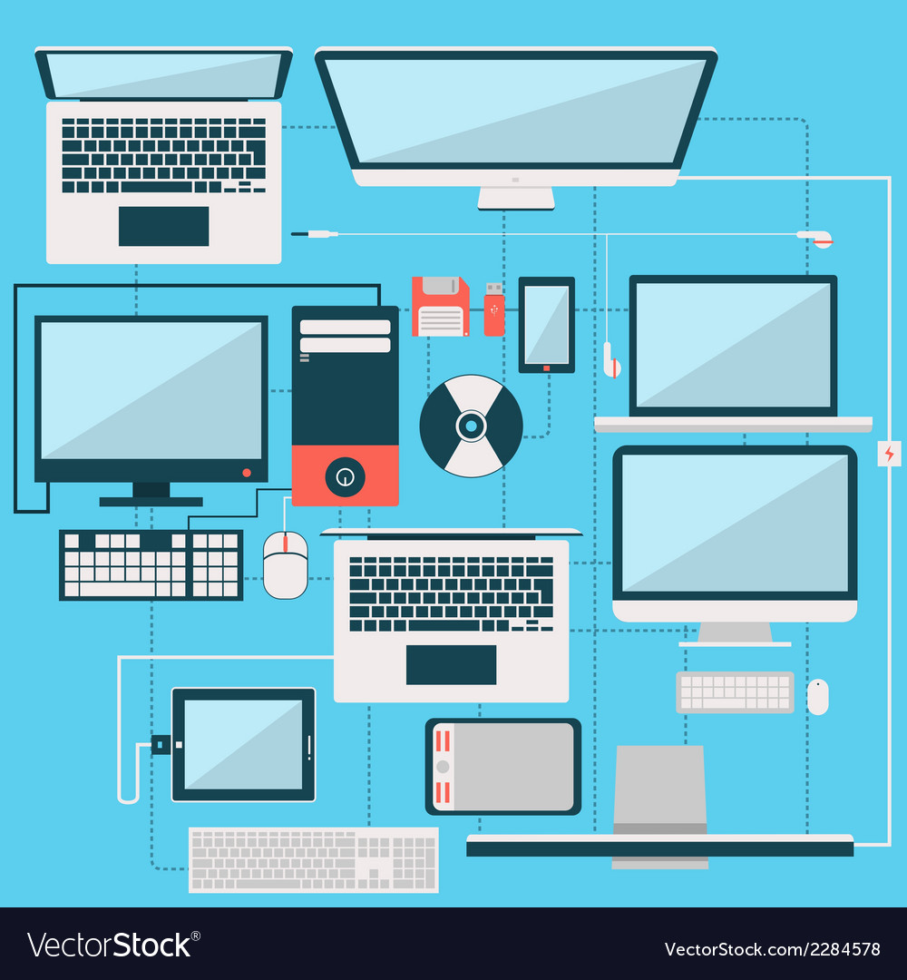 Computer laptop and another gadget flat design col