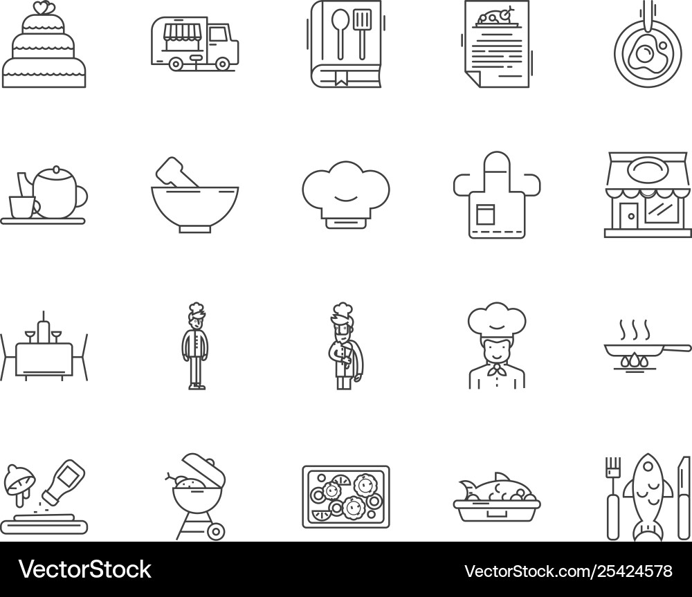 Cooking class line icons signs set Royalty Free Vector Image