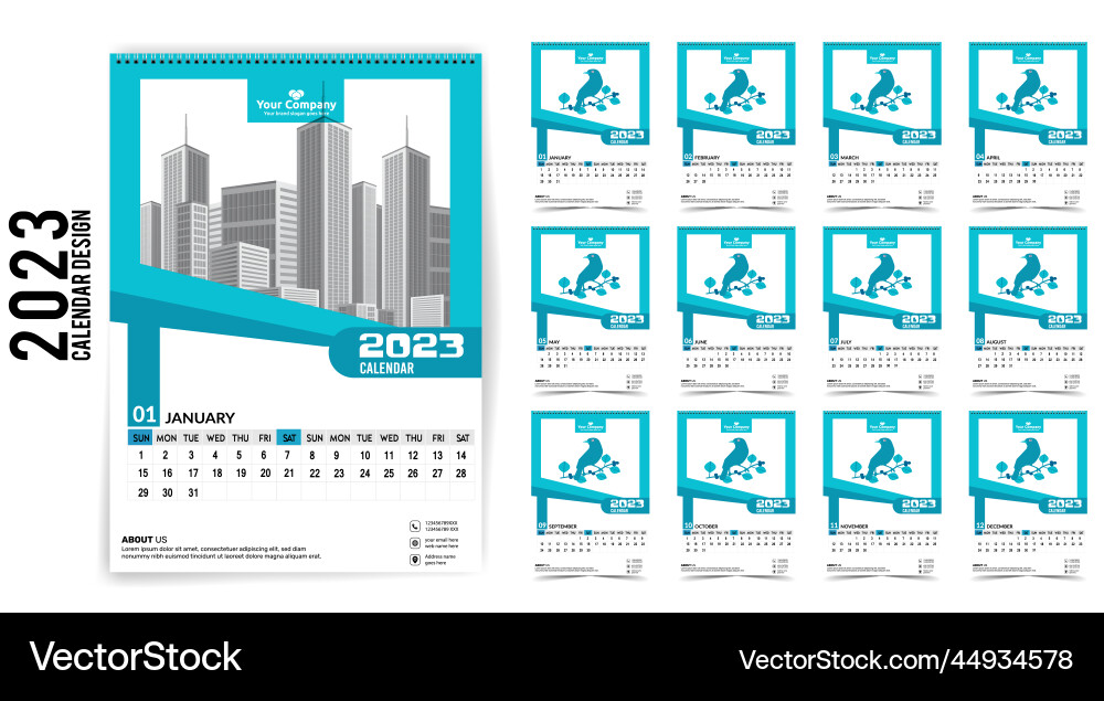 Creative monthly 2023 wall calendar design Vector Image