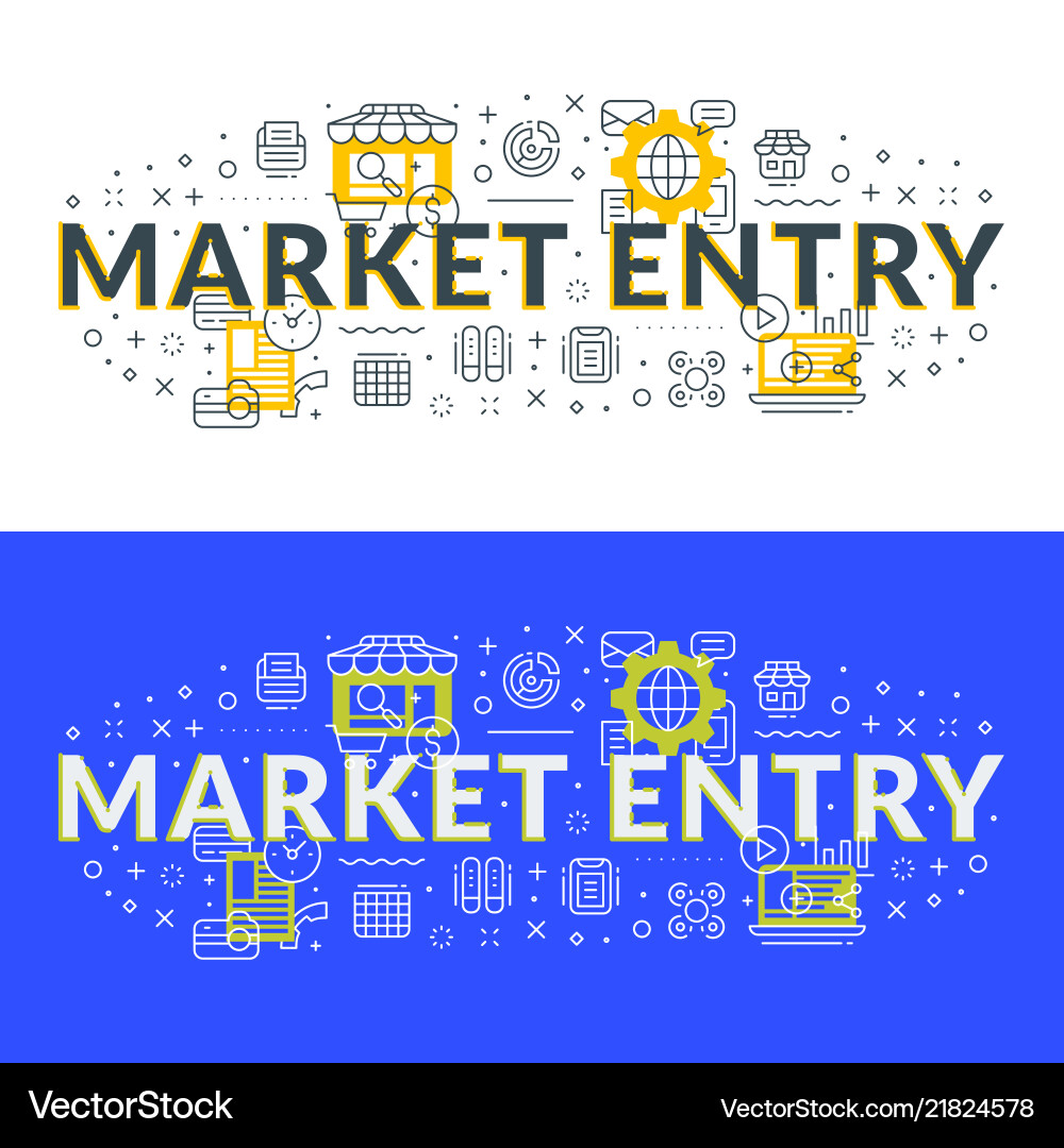 Market entry flat line concept for web banner Vector Image