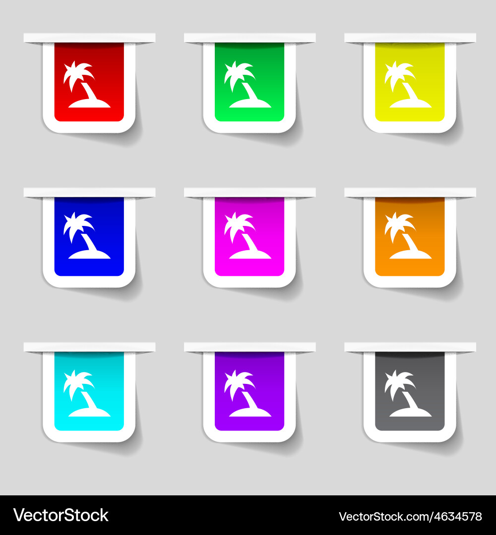 Palm tree travel trip icon sign set Royalty Free Vector