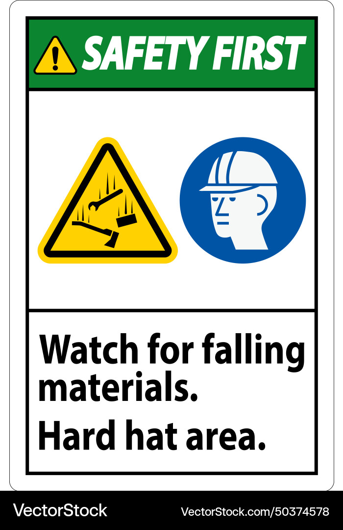 Safety first sign watch for falling materials Vector Image