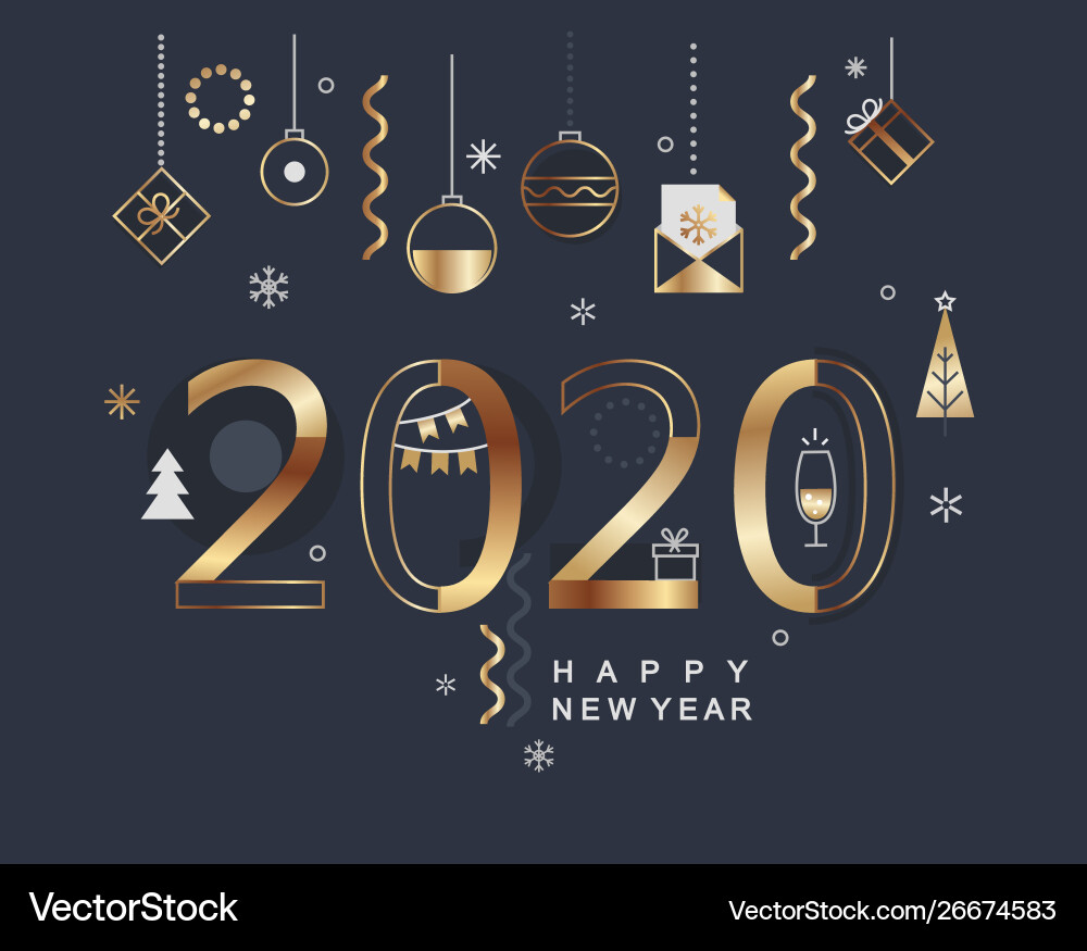 2020 new year minimal banner with gold elements Vector Image
