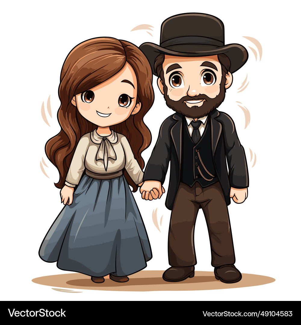 Amish couple hand-drawn comic amish couple Vector Image