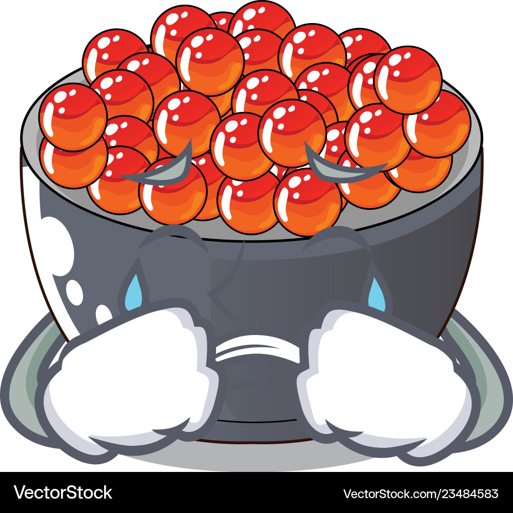 Crying salmon roe character ready to eat Vector Image