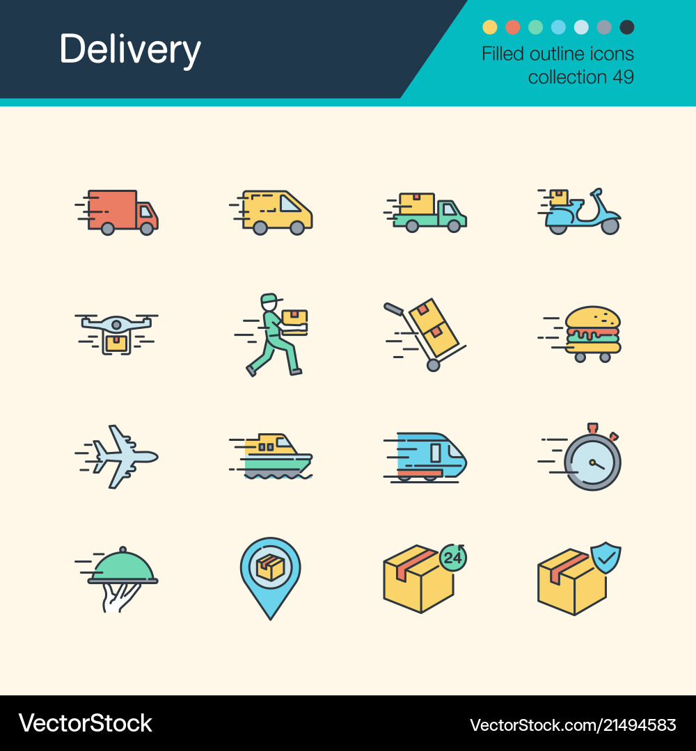 Delivery icons filled outline design collection Vector Image
