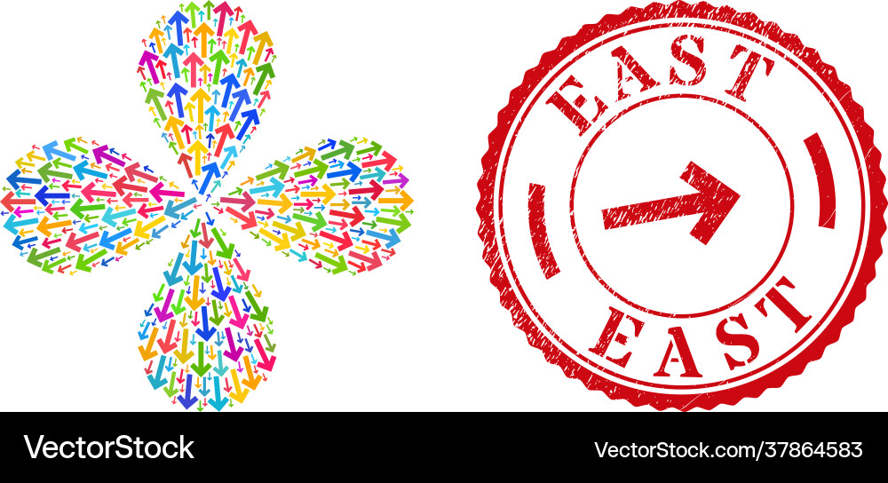 East textured rubber imprint and direction arrow Vector Image
