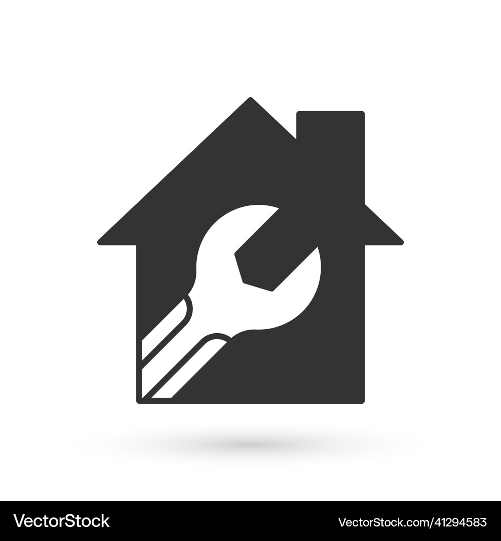 Grey house or home with wrench spanner icon Vector Image