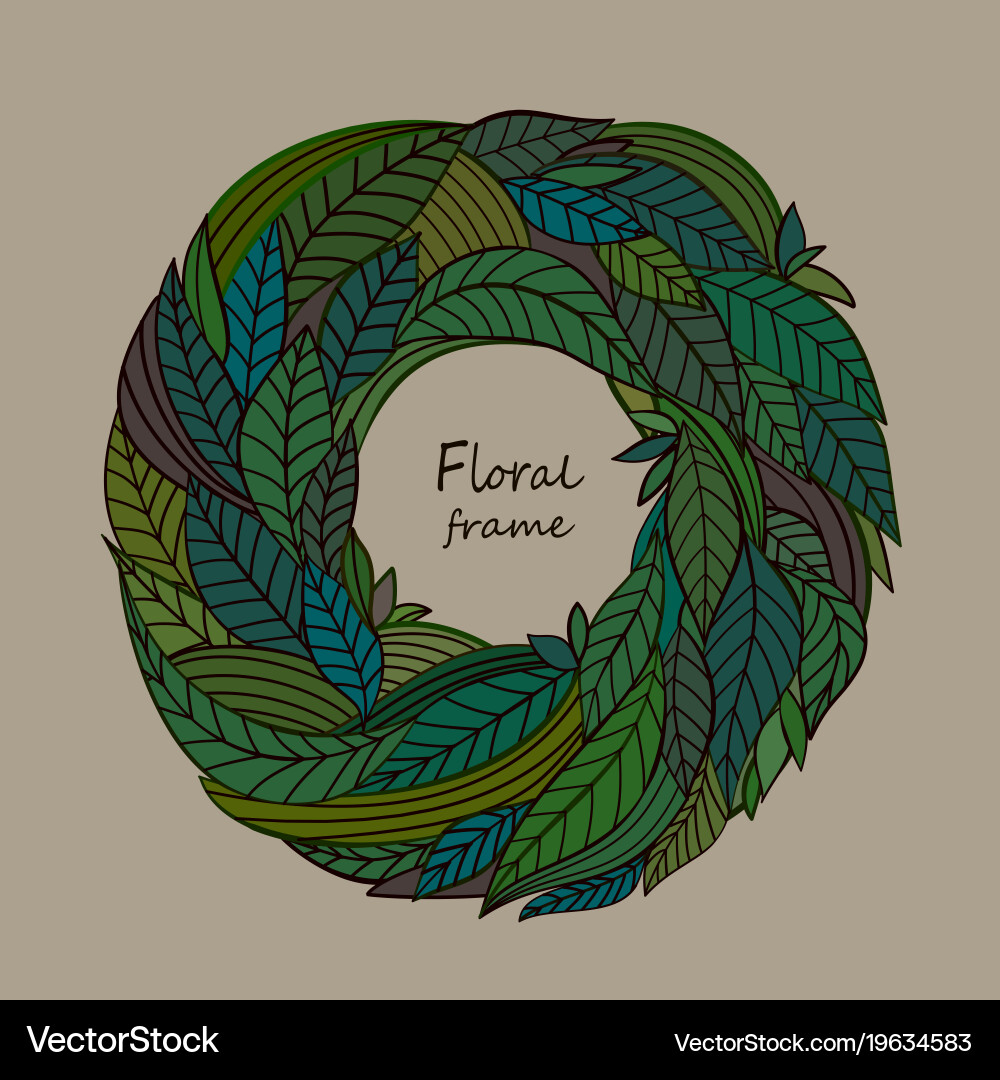 Round frame of green leaves Royalty Free Vector Image