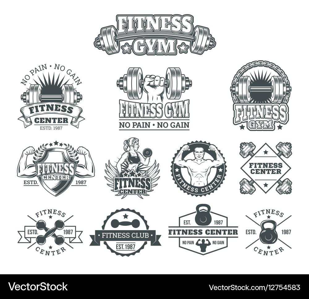 Set bodybuilding badges stickers isolated Vector Image