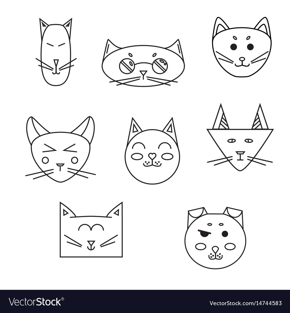 Set cat muzzle linear Royalty Free Vector Image