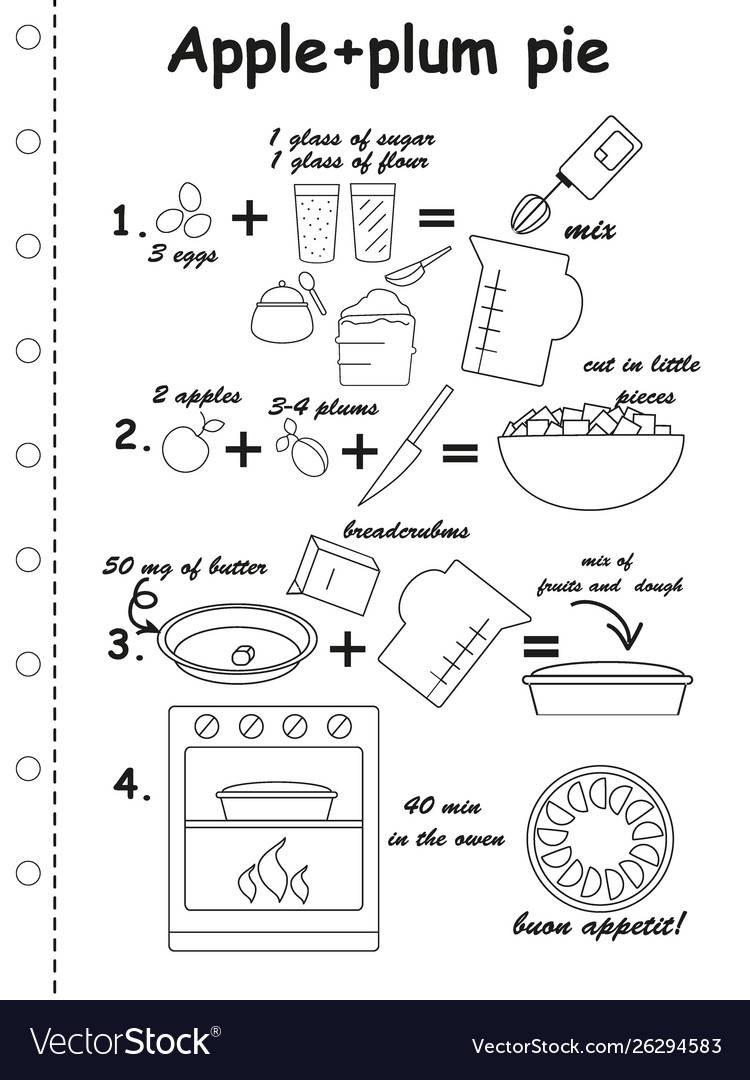 Simple apple pie recipte with line art icons Vector Image