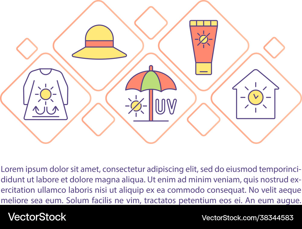 Sun safety concept line icons with text Royalty Free Vector