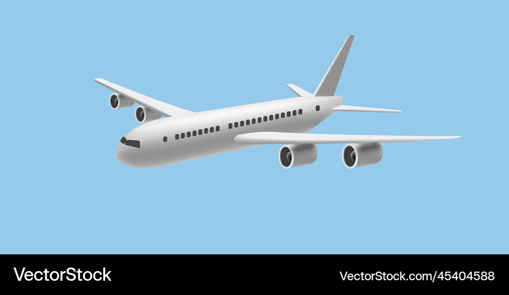 3d white glossy commercial jet airplane render Vector Image