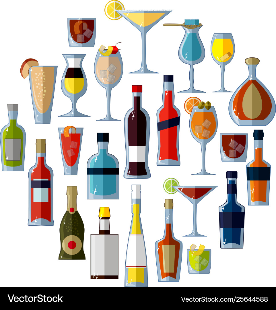 A large set alcoholic cocktails and drinks Vector Image