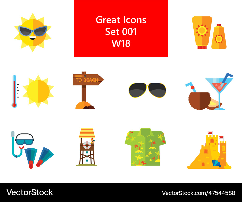 Beach icon set Royalty Free Vector Image - VectorStock