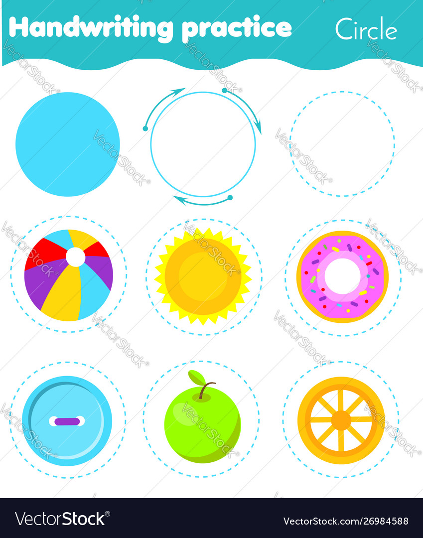 Circle form objects handwriting practice Vector Image