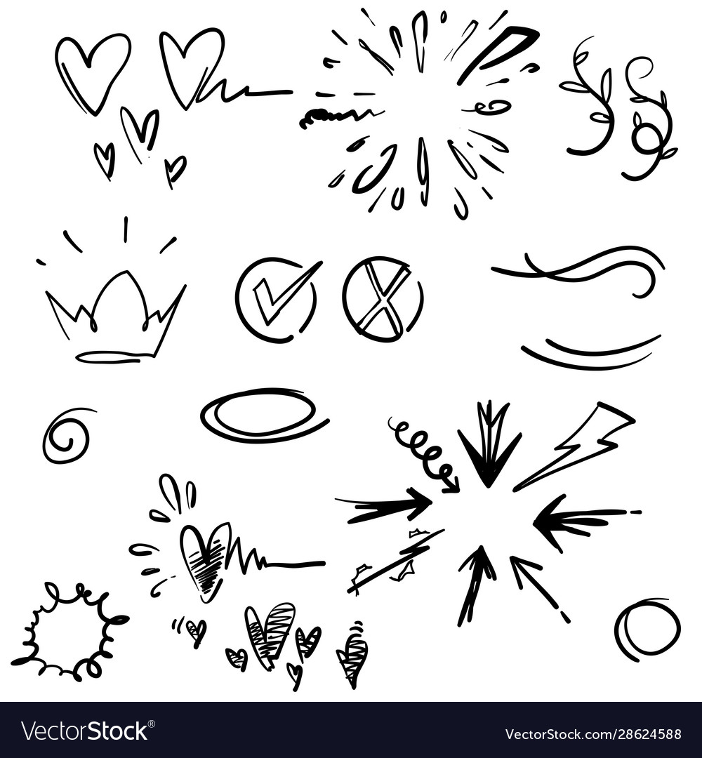 Doodle Element Collection With Cartoon Style Vector Image