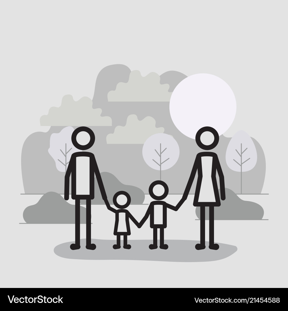 Family members linear figures in landscape Vector Image