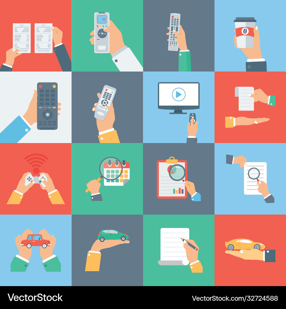 Flat collection hand holding Royalty Free Vector Image