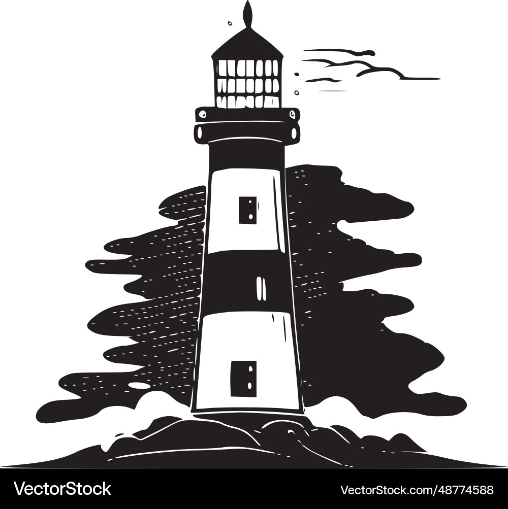 Lighthouse - black and white Royalty Free Vector Image