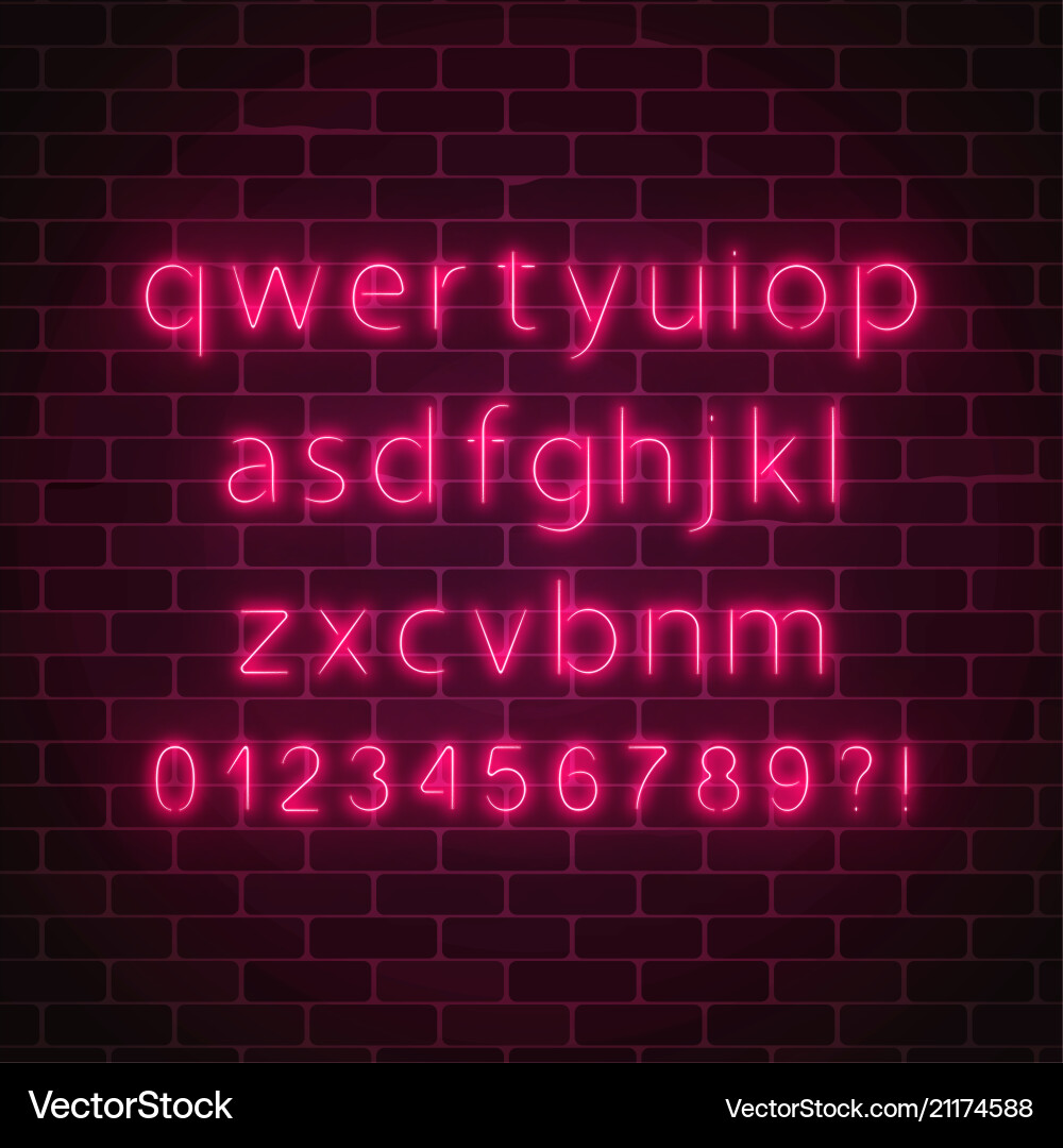 Neon style font glowing red alphabet Royalty Free Vector