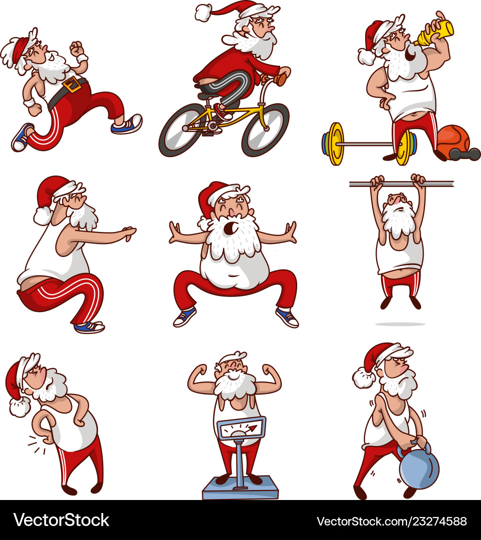 Set fat santa claus in different actions Vector Image