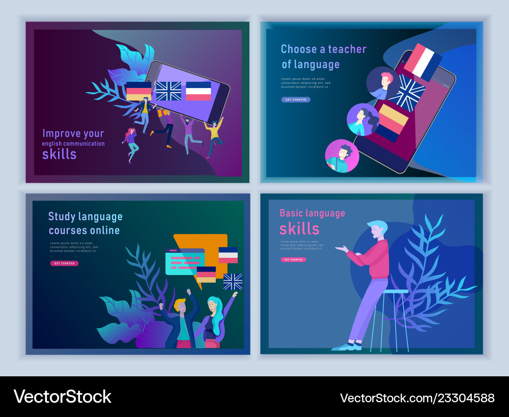 Set landing page templates for online language Vector Image