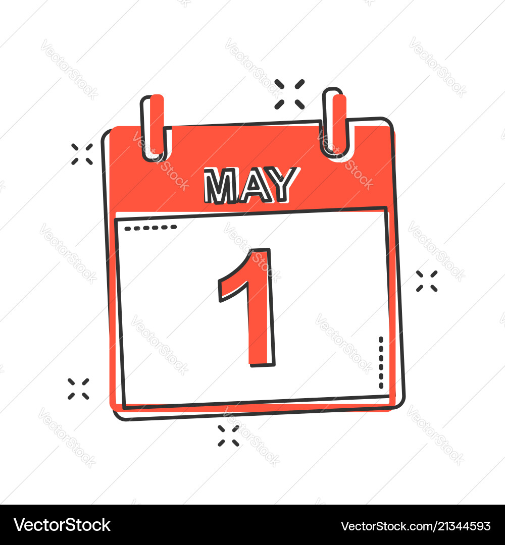 Cartoon may 1 calendar icon in comic style Vector Image