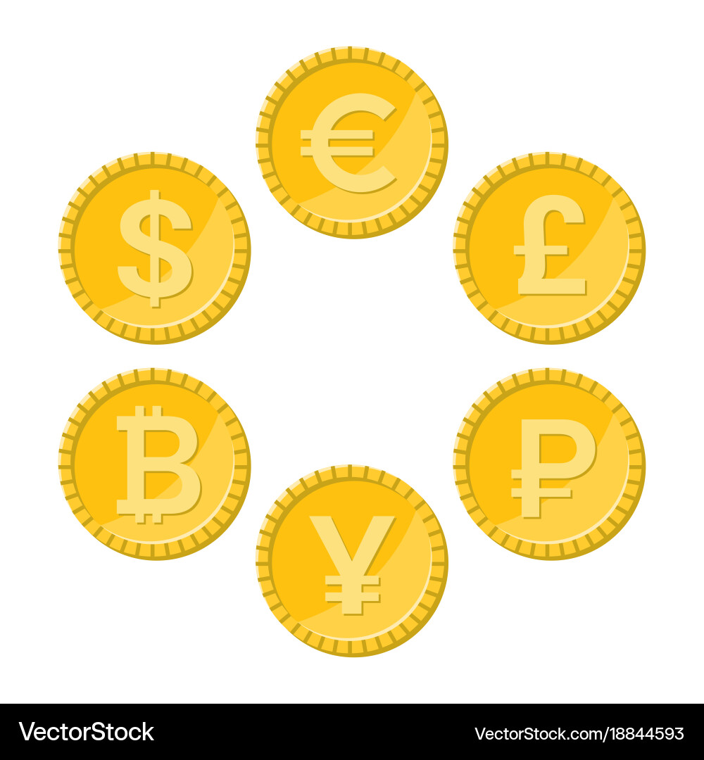 Currency flat icon set golden coins Royalty Free Vector