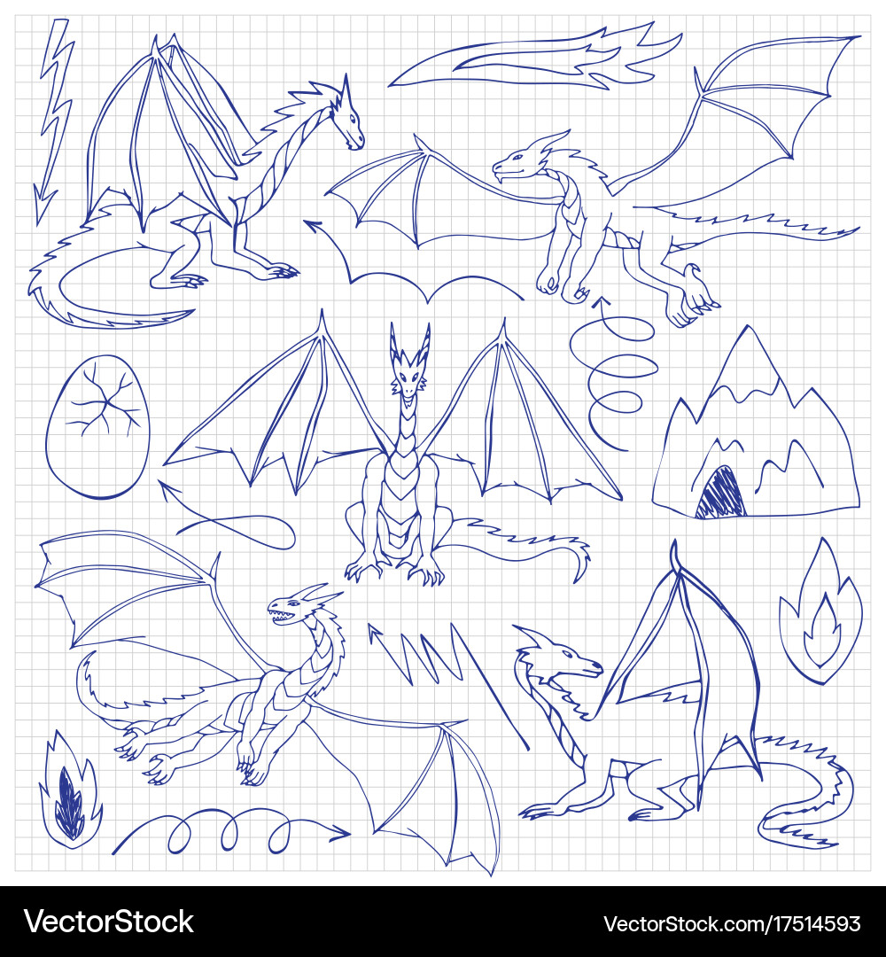 Dragons doodle set Royalty Free Vector Image - VectorStock
