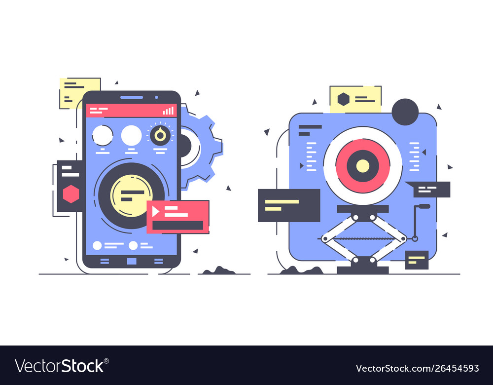 Flat mobile development icon set with device Vector Image