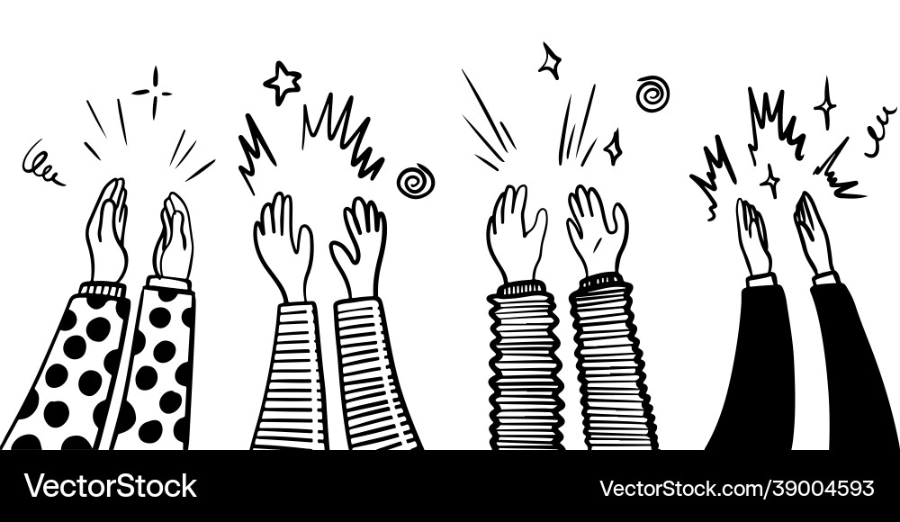 Hand drawn sketch style applause thumbs up Vector Image