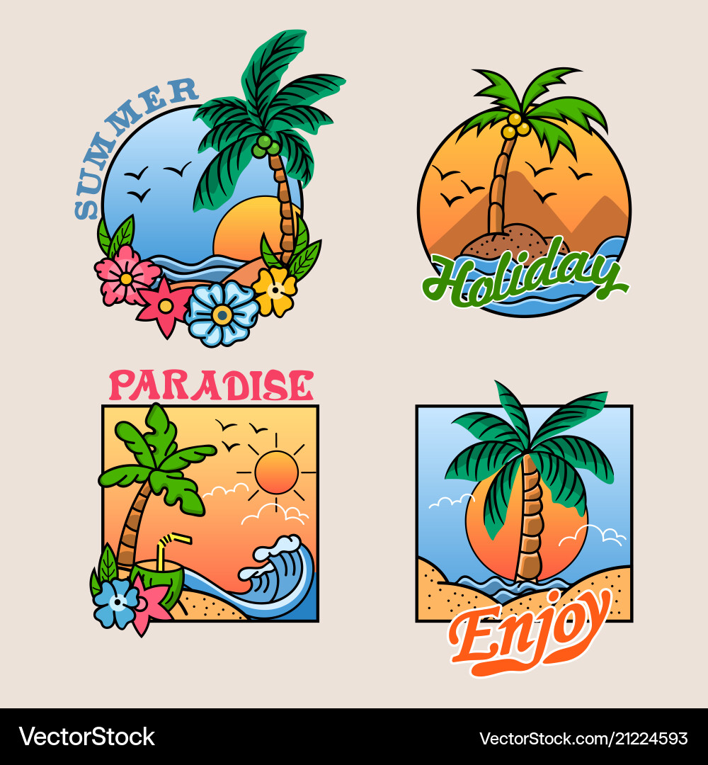 Paradise palm tree cheerful badge collection Vector Image