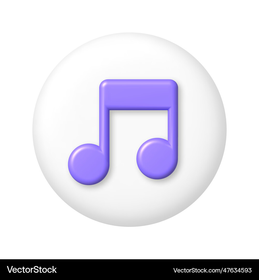 Purple music note icon on white button 3d cartoon Vector Image