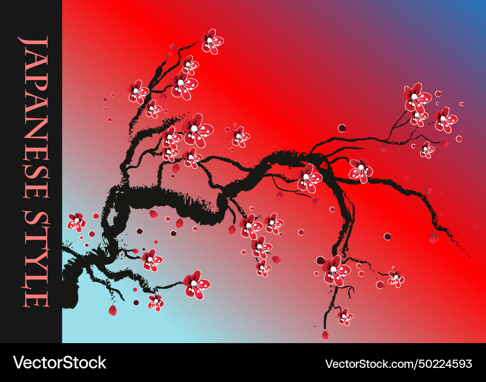 Sakura branch on a colored background color hand Vector Image