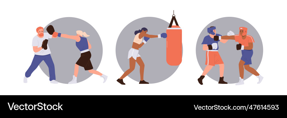 Set of round composition with boxing people Vector Image