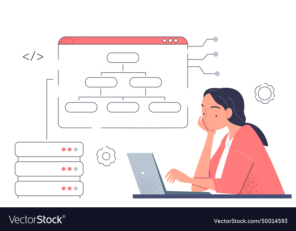 Woman with sql doodle Royalty Free Vector Image
