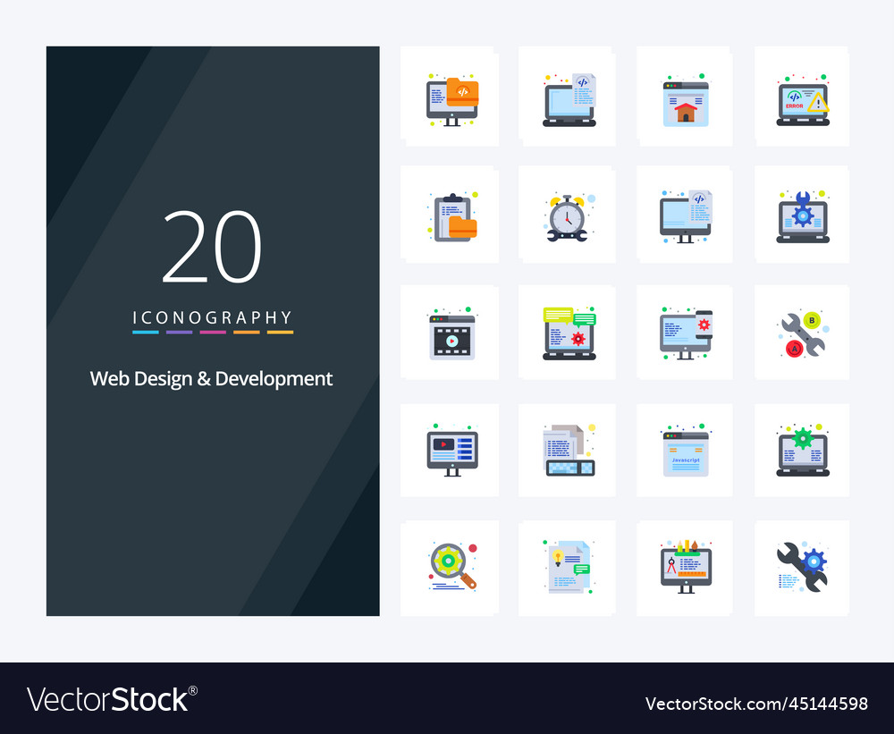 20 web design and development flat color icon for Vector Image