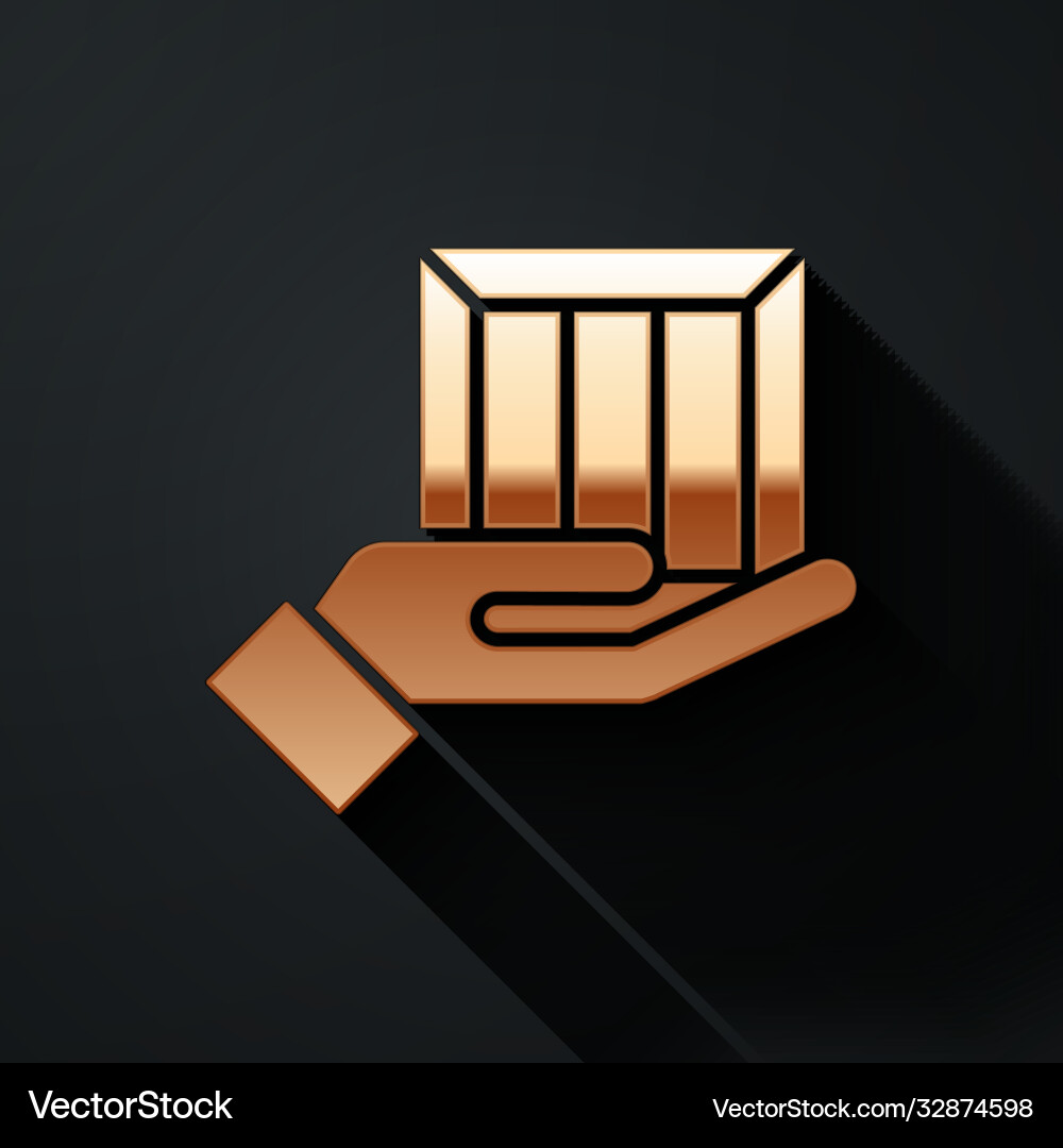 Gold delivery hand with cardboard boxes icon Vector Image