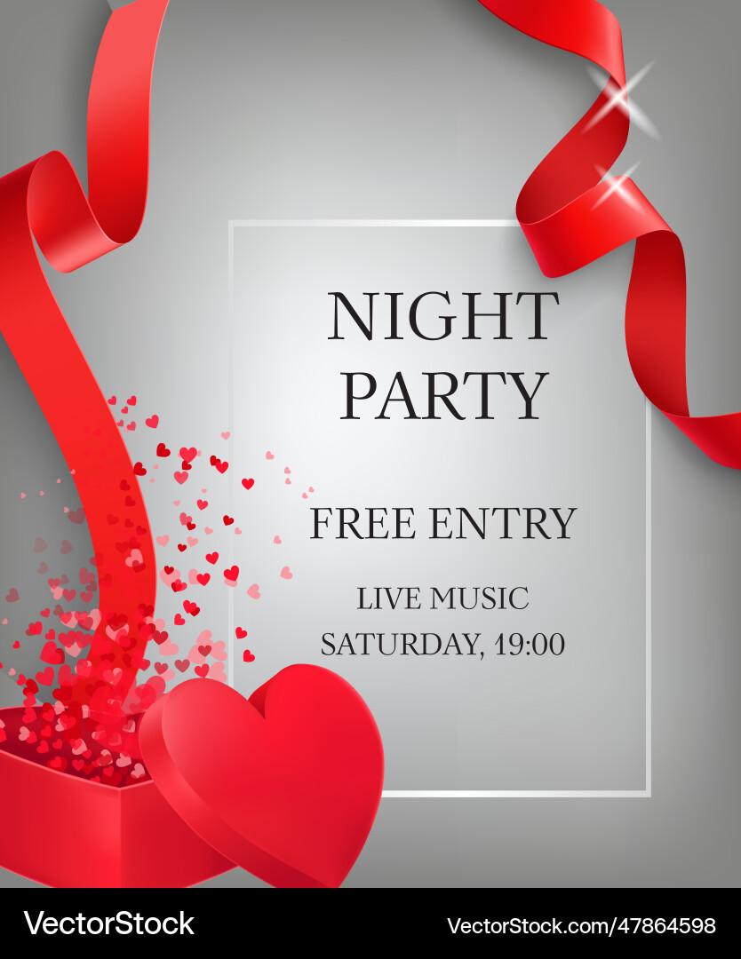Night party lettering with red gift box Royalty Free Vector