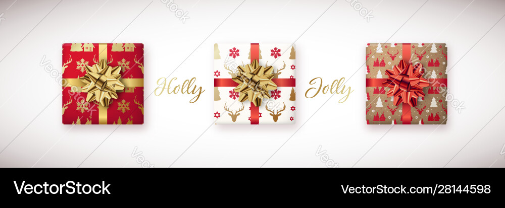 Set decorative christmas gifts box Royalty Free Vector Image